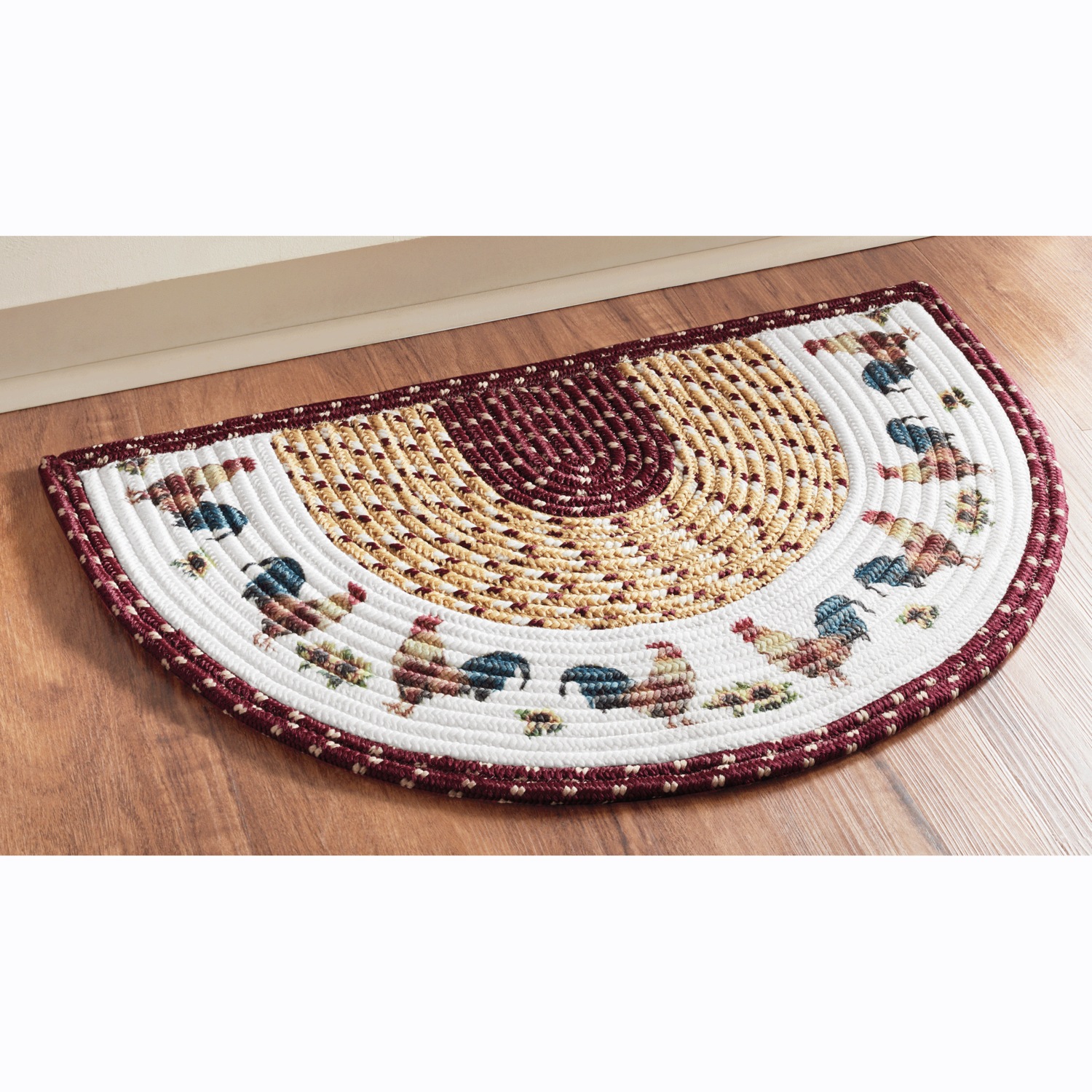 Rooster Half-Round Braided Rug - 19" x 29.5" | Harriet Carter